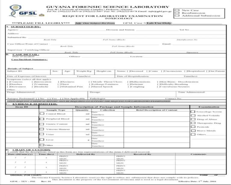 Evidence – Guyana Forensic Science Laboratory