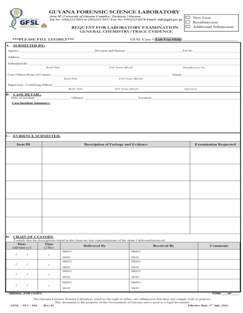 Evidence – Guyana Forensic Science Laboratory