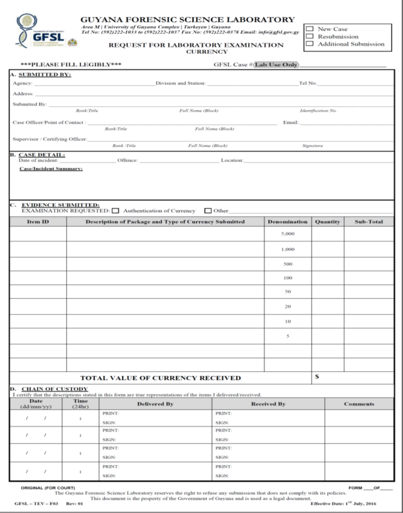 Evidence – Guyana Forensic Science Laboratory