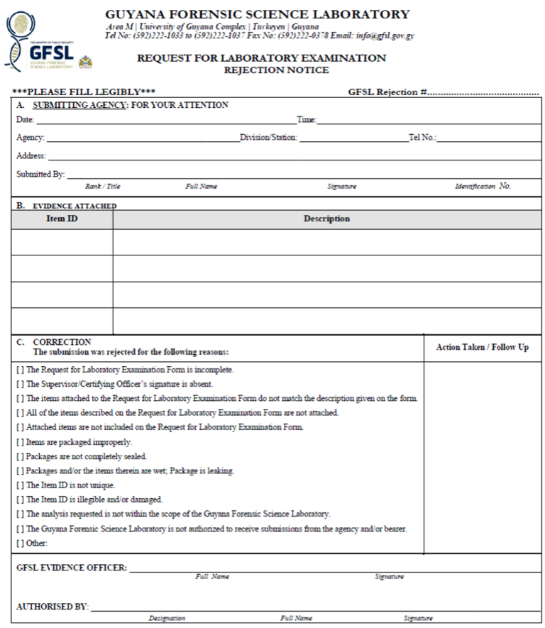 Evidence – Guyana Forensic Science Laboratory